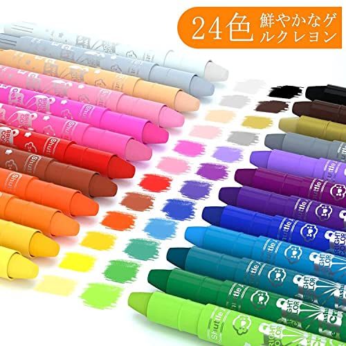 【使いやすい24色クレヨンセット】厳選された大人気の子供に向く24色クレヨンです。塗りカスが出ずに、非常に柔らかで滑らかな描き心地を持つので、力が無い子供でも鮮やかで美しい発色が体験でき、重ね塗りで作ったカラーもきれいです。専用ケースも付き...