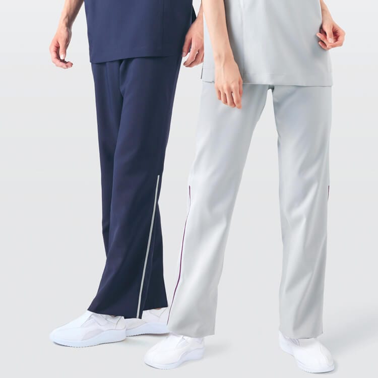 【医療用ズボン白衣 男女兼用】ストレッチ「スポーティーデザイン」ノータック・ウエスト総ゴム・SEK制菌 S〜3L 5色 / ナースパンツ ◆ ストレッチ ストレッチ機能で動きにしなやかに フィットし、身体のラインに優しく 沿う設計の医療用白...