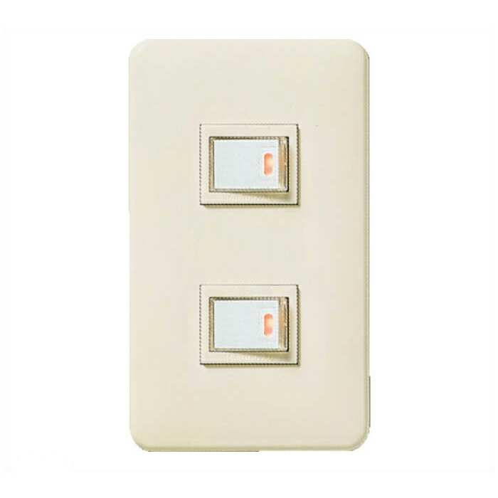 [特長]：■片切タイプの埋込ほたるスイッチBです。[仕様]：■スイッチ数：2■定格：15A 100V■幅（mm）：70■長さ（mm）：120■厚さ（mm）：44.5■色：ミルキーホワイト■ネームカバー付■モダンプレート付[サイズ]:90 x...