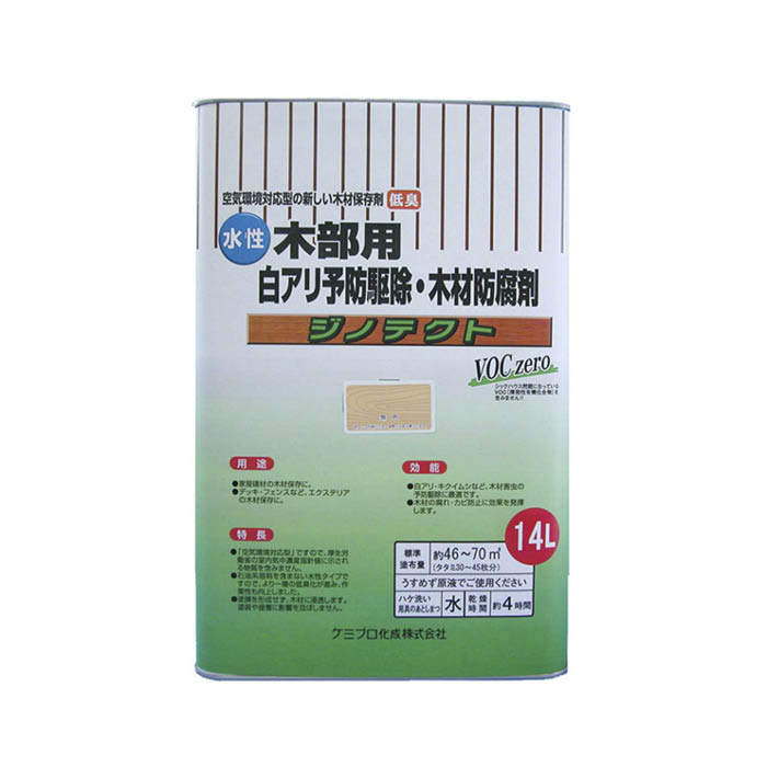 [特長]:■主成分／ジノテフラン、防腐剤■容量／14L■対象害虫／シロアリ、キクイムシ■注意事項／使用の際は保護マスク、保護メガネ、手袋を使用する。食品、食器、衣類、おもちゃ、ペット、飼料、庭木、草木に薬液がかからないようにする。下水、井戸...
