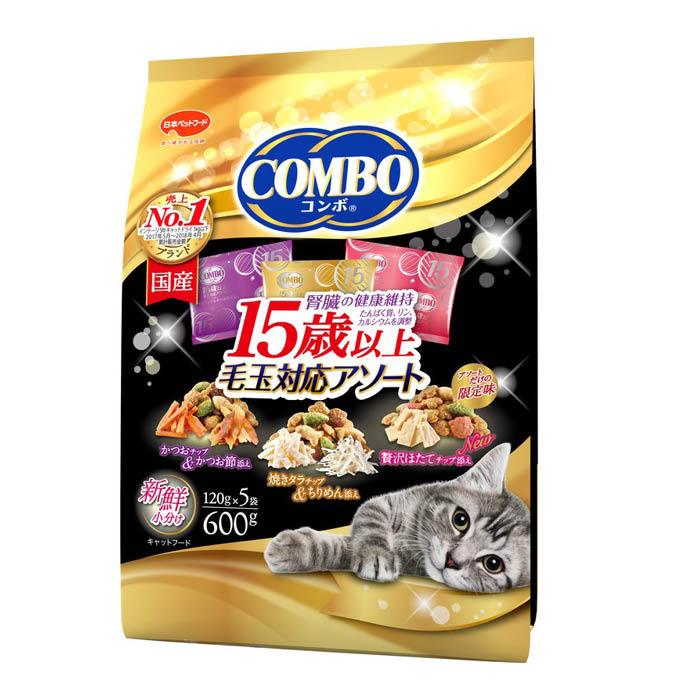 [特長]:■15歳以上の愛猫に食物繊維で毛玉対応3種アソート。[原材料]:■焼きタラチップ&ちりめん添え:穀類(トウモロコシ、コーングルテンミール、小麦粉、パン粉)、肉類(チキンミール、牛肉粉、豚肉粉)、魚介類(フィッシュミール、ちりめん、...