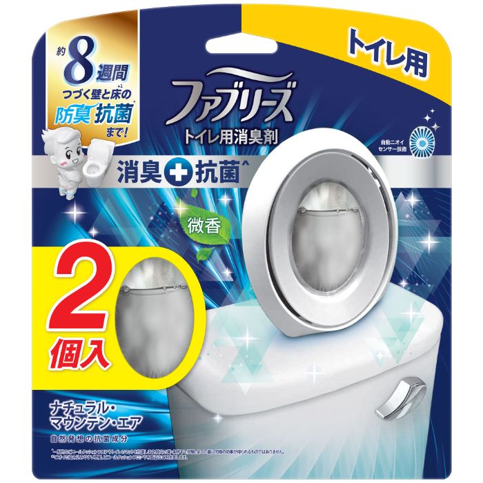 [特長]：■換気扇・窓まわり・タンク裏まで消臭+抗菌 発売以来初の全リステージ!トイレ用+抗菌が進化する![内容量]：■2個入[成分]：■香料、色素[使用方法]：■パッケージから製品を取り出し、両方の親指で裏面の水色のボタンをしっかり押し込...