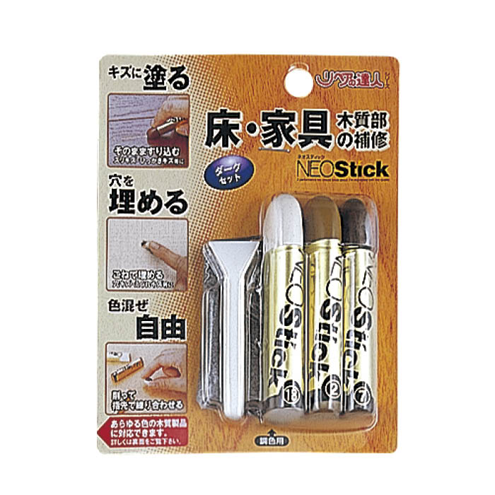 [特長]:■指先で色混ぜもできる1本×3役のクレヨンタイプ補修剤。補修部の肉痩せや変色がなく、耐久性バツグン [用途]:■家具やフローリング、ドア、柱、建具など木製品のキズ補修に。[使用方法(塗る場合)]:1.補修箇所に合わせ色を選ぶ。2....