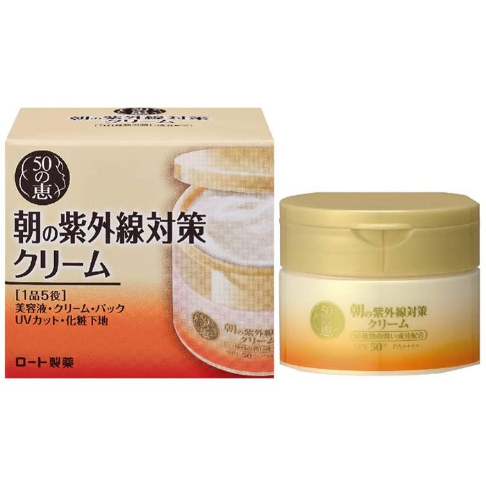 [特長]:■朝に紫外線対策クリーム。■これ1枚で美容液、クリーム、パック、UVカット、化粧下地の5役。■しっかりUVカットしながら、保湿もしっかり。[仕様]:■内容量:90g■SPF50+、PA++++■無香料■原産国:日本■成分:水・シク...