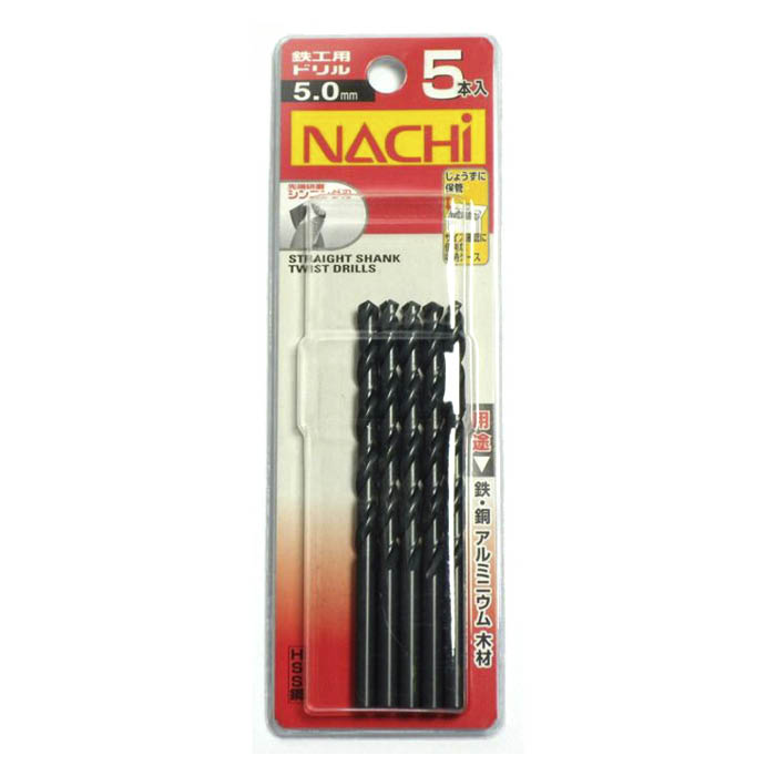 ■刃径：5.0mm■入数：5本■用途：鉄・銅・アルミニウム・木材 ■刃形状：先端研磨シンニング刃■材質：HSS鋼■使用方法：1.ドリルをチャックに完全に差し込み三方から十分に締めます。2.穴をあける位置にセンターポンチでクボミをつけ、まっす...
