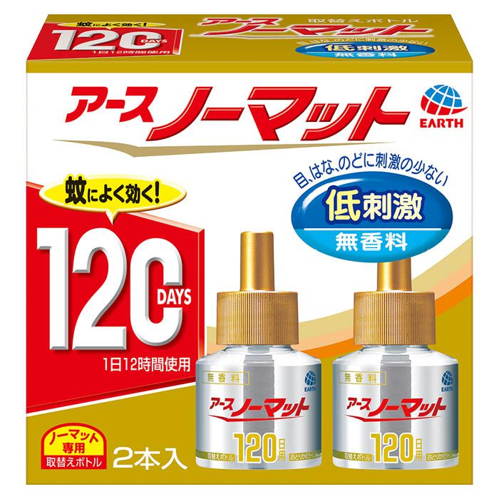 ■長時間ご使用になる方にオススメの1日12時間使用で120日しっかり使用できるタイプ2本入です。■屋外からの蚊の侵入も防ぎます。[注意事項]：■定められた使用方法・使用量を必ず守ること。■ボトルの芯には薬剤が付いているので直接手を触れないこ...