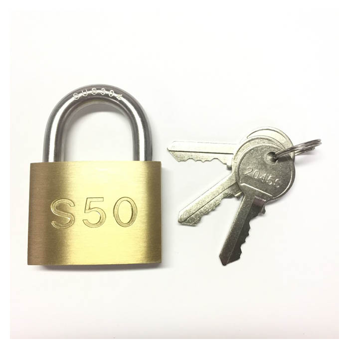 [特長]：■錆びにくい丈夫なステンレス製ツル。■ツルを本体内部2カ所で止めるWロック。■扉やロッカー・ポストなどの施錠に。[仕様]■材質：ステンレス（弦）、真中（本体）■キー3本付