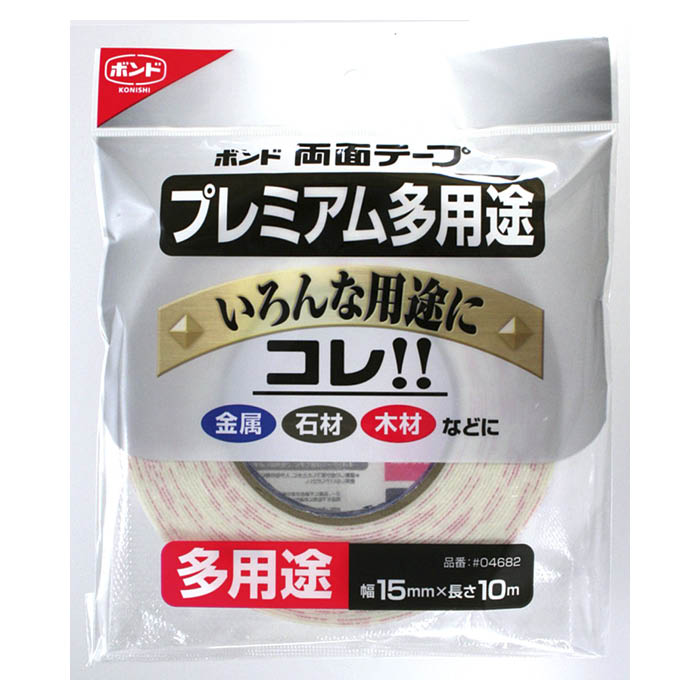[特長]■幅広い多用途性でいろいろな用途に対応します[用途]■金属・石材・木材・硬質プラスチック・合成ゴム・皮革・ガラスなどの固定[仕様]■サイズ（約）：1.1mm ×15mm ×10m