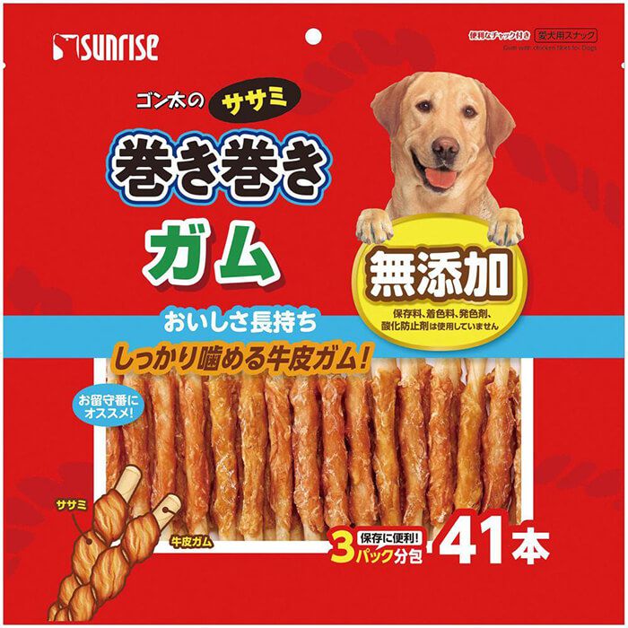[特長]：■適度な噛み応えのガムにワンちゃんの大好きな鶏ササミを巻いた、嗜好性の高いスナック。■無添加。保存料・着色料・発色剤・酸化防止剤は不使用。■長時間噛み続けることができ、噛むことでストレス解消・歯の健康維持にも役立つ。■保存に便利な...
