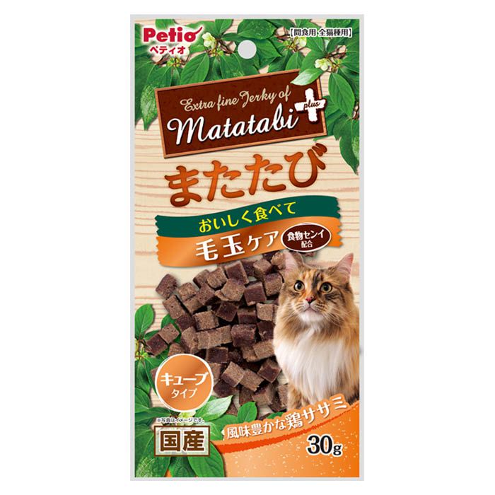 [特徴]:■旨みたっぷりな鶏ささみにまたたびを加えたキューブタイプのスナック。毛づくろい等で飲み込んでしまった毛の排出を助けるために食物センイ配合。またたびとは・・・つる性植物で、マタタビラクトンなどを含み、この成分にネコちゃんが反応し、じ...