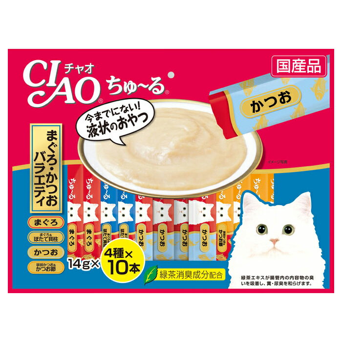 液状のおやつ[特長]:今までにない。液状のごはん。[原材料]:■まぐろ:まぐろ、まぐろエキス、タンパク加水分解物、糖類(オリゴ糖等)、植物性油脂、増粘剤(加工でん粉)、ミネラル類、増粘多糖類、調味料(アミノ酸等)、ビタミンE、緑茶エキス、紅...
