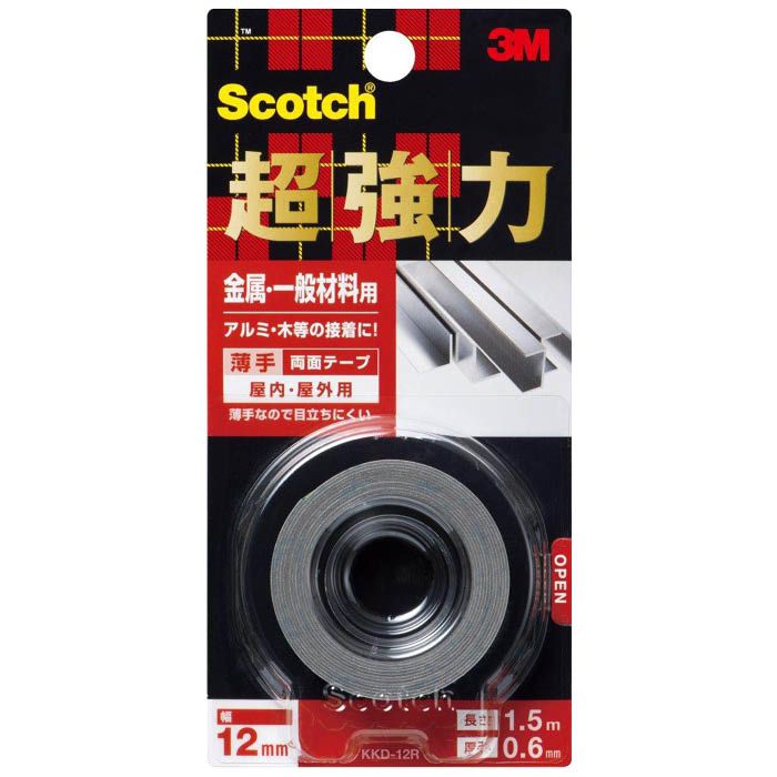 [特長]■薄手で目立たない両面テープです■アルミなどの金属、木材などさまざまな素材に対応します[仕様]■サイズ：（約）長さ1.5m×幅12mm