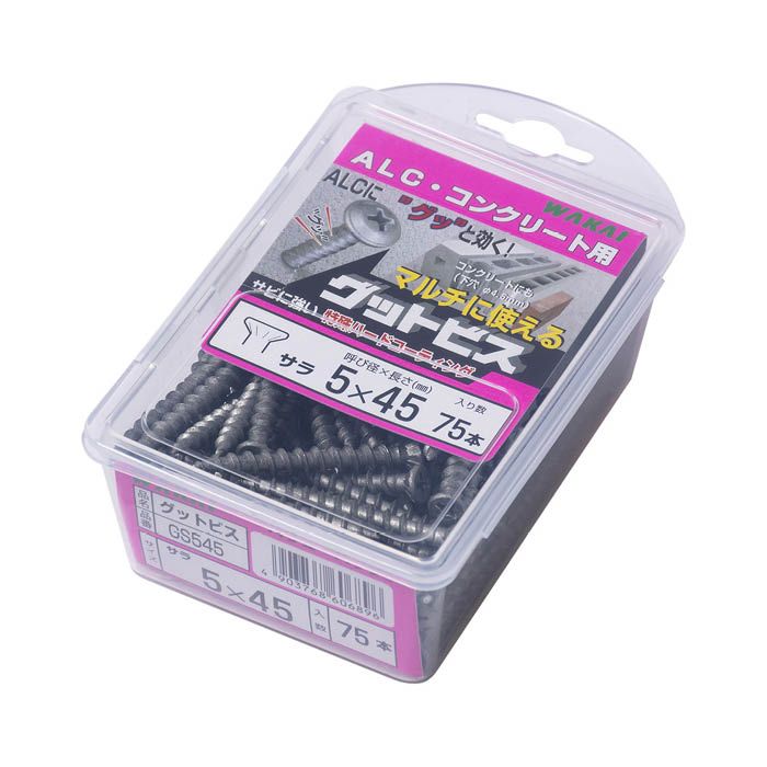 ■ALCに"グッ"と効く（下穴不要）■コンクリートにも"グッ"と効く（下穴4.5mm必要）■特殊ハードコーティング採用、高い防錆力【使用上の注意】●ALC材には低回転数でご使用ください。（トルク調整のできる電動ドライバ又は手回しドライバをご...