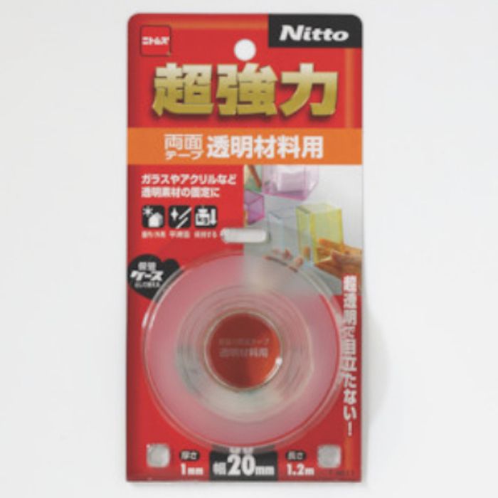 【用途】ガラスやアクリルなど透明素材の固定に。【商品スペック】仕様・規格●粘着力：7.56N/10mm●色：透明●幅（mm）：20●長さ（m）：1.2●厚さ（mm）：1材質●基材：アクリル●粘着剤：アクリル系質量・質量単位●46g製造国：韓国