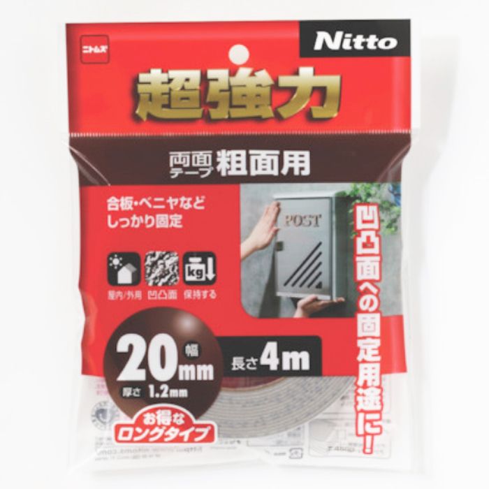 【用途】合板・ベニヤなどの粗面に。【商品スペック】仕様・規格●粘着力：10.2N/10mm●色：グレー●幅（mm）：20●長さ（m）：4●厚さ（mm）：1.2材質●基材：アクリルフォーム●粘着剤：アクリル系質量・質量単位●85g製造国：日本