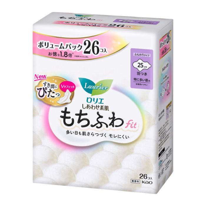 お徳な大容量タイプ。新感覚!もちふわクッションとV字フィットがすき間にぴたっ もちふわfit 多い日でも肌さらつづく、モレにくい!●もちふわクッションがからだにフィット。肌にふわわんとしたつけ心地●瞬間吸収で、ドッと出てもベタつきにくい●V...