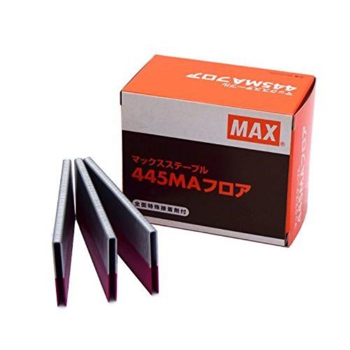 [仕様]：■材質：鉄■肩幅：4mm■足長：45mm■線材幅：1.25mm■線材厚さ：1.05mm■先端形状：チゼルポイント■亜鉛メッキ処理■連結方法：接着剤■入数：3000本[用途]：■エアネイラ用4MAステープル[特長]：■複合フロア材の...