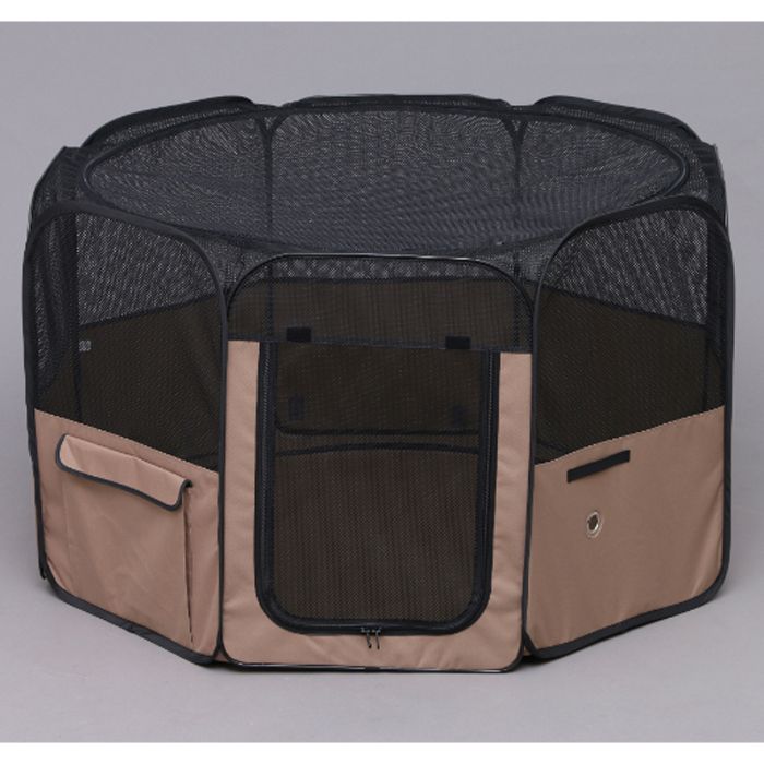 [特長]：■持ち運びに便利なキャリングバッグ付きです。■愛犬の様子がよくわかる上半分メッシュ加工です。通気性も抜群です。■汚れをふき取りやすい内側PVC加工です。■ロールアップして脱着テープで留められる側面扉、飛び出し防止のメッシュの天面付...