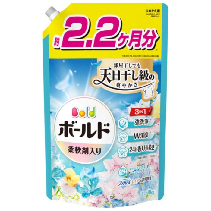 [特長]：■部屋干しでも天日干し級の爽やかさ3 IN 1、 強洗浄・W消臭■ファブリーズとレノアの共同開発■爽やかフレッシュフラワーサボンの香り■すすぎ1回OK■部屋干しにも!■香り24時間長続き■少ない量で同じだけ洗える