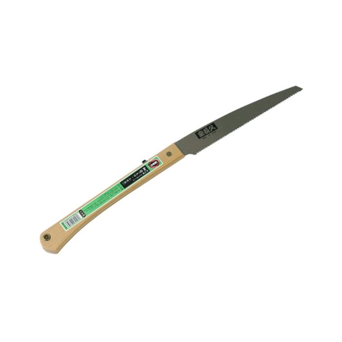[仕様]：■鋸身は、焼入鋼帯を使用し、刃先に衝撃焼入れを施すことにより、硬度・切れ味・持続性がアップします。■グリップ部はサクラ材にニス塗りを施しております。■目立てはイバラ目の細目。■あさり加工あり。[用途]：■竹、生木の剪定、工作等に
