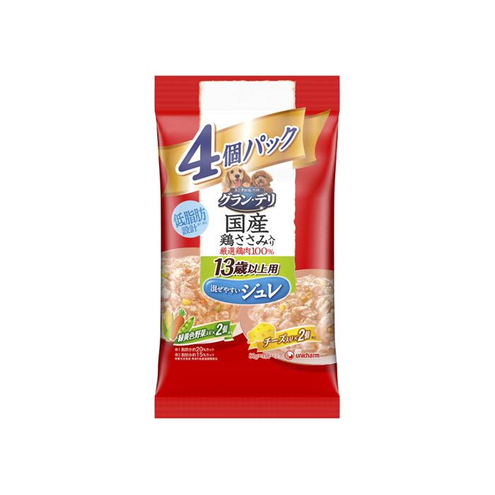 [特長]：■「グラン・デリ 国産鶏ささみパウチ」は、良質な鶏肉を使用した100%国産鶏肉を使用したドッグフード(ウェットタイプ)です。[原材料]：■【緑黄色野菜入り】肉類(鶏胸肉、鶏ササミ)、野菜類(ニンジン、グリーンピース、スイートコーン...