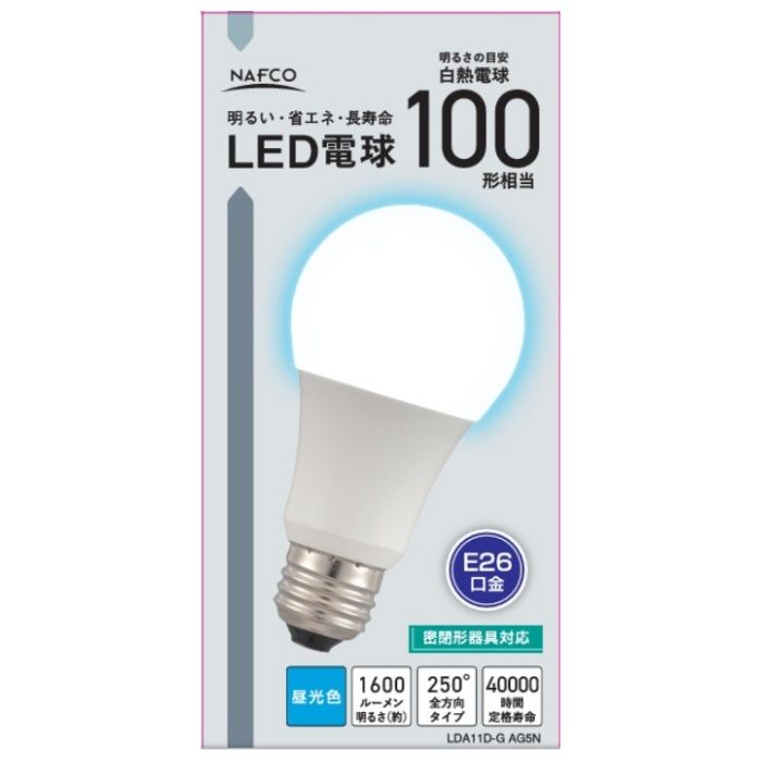 【 特 長 】■ 全光束1600ルーメン、白熱電球100形相当の明るさ■ 光の広がり約250°の全方向タイプ■ 密閉形器具対応■ 省エネ法2027年度目標基準達成■ E26口金■ 昼光色■ 5年保証対象商品【 仕 様 】■ 屋内用（屋外使用...