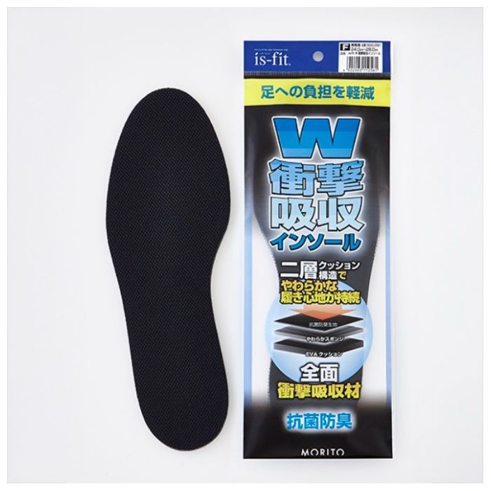 [特長]：■インソール前面に衝撃吸収材を使用しており、歩行や立ち姿勢の際の足への負担を軽減します。■やわらかなポリウレタンスポンジと硬めのEVAクッションの2層の衝撃吸収材を使用しており、足を入れたときのやわらかな履き心地が持続し、心地よい...