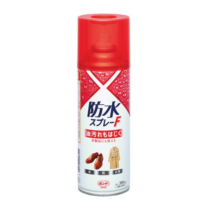 [特徴]：■衣類・スキーウェア・雨具・靴などの布・革製品用はっ水・防汚剤。■布・革製品のはっ水、防汚(油汚れ含む)に。[仕様]：■容量(ml)：300■品名：防水スプレーF■用途：布・革製品のはっ水、防汚(油汚れ含む)に。■材質：フッ素系は...