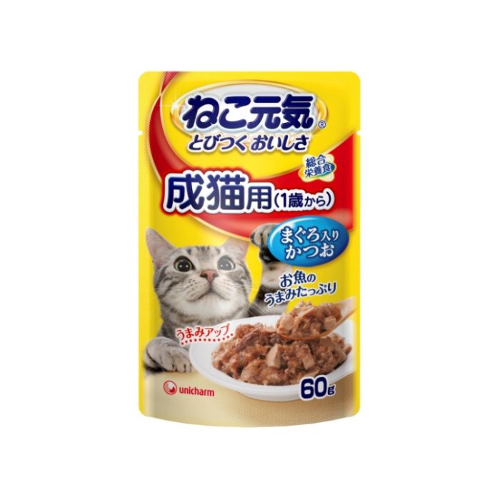 [特徴]：■成猫用総合栄養食キャットフード■1歳からの成猫に必要な栄養をバランスよく摂取出来ます■まぐろ入りかつお[原材料]：■魚介類（かつお、まぐろ、フィッシュエキス等）、油脂類（鶏脂、大豆油）、穀類（小麦グルテン）、肉類（チキン）、豆類...