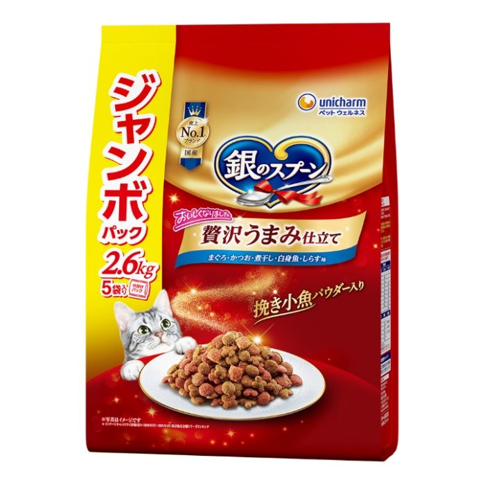 [特徴]：■お魚のうまみたっぷりの贅沢うまみ仕立て■カリッと食感のおいしいまぐろ入り粒入り■毎日の食事に必要な栄養バランスを実現した全成長段階用総合栄養食■ねこの下部尿路の健康維持に配慮して、マグネシウム量を調整（含有量0.09％：標準値）...
