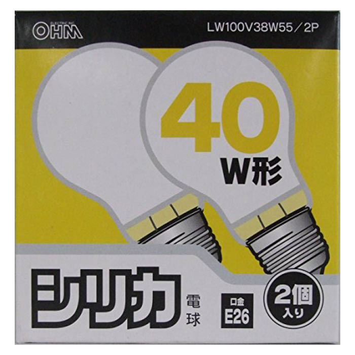 ■ オーム電機の白熱球 40W シリカ 2個入り■ クリアに比べ、5％省エネタイプ[仕様]：■ 消費電力：38W■ 形状：PS55■ 口金：E26■ ホワイトシリカ仕上げ■ 2個入り