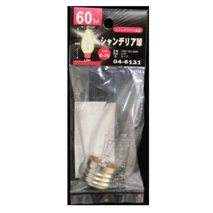 [仕様]：■ 口金：E26■ 定格：100／110V-60W■ 形状：C-37■ 仕上：クリア■ サイズ：直径37mm×全高100mm※ 注意：60Wのランプは、上向き（口金を下）点灯でご使用ください。下向き（口金が上）点灯でご使用になりま...