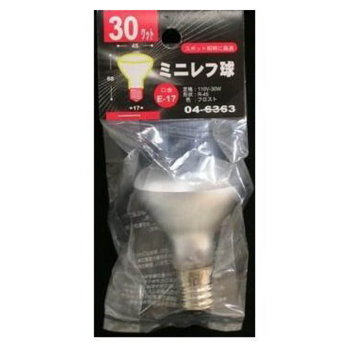 ■ 口金：E17■ 定格：110V-30W■ 形状：R-45■ 仕上：フロスト■ 直径：45mm■ 全高：68mm
