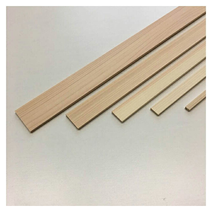 [仕様]：■材質：桧■長さ：約900mm■厚み：約2mm■幅：約15mm[特長]：■国産材では高級材に位置する桧材です。■工作材サイズでも質感や香りを楽しんでいただけます。[用途]：■木工作に最適です。■いろいろなサイズ展開がございますので...