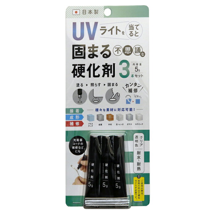 瞬間接着剤と違い、UVライトを当てるまで固まらないので接着位置を決めながら作業ができてとっても便利です。