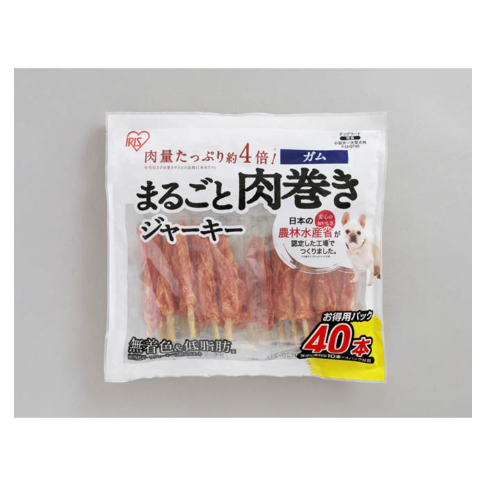 【仕様】：■ガムを厚みのあるささみで巻いた、まるごと肉巻きジャーキーです。肉量たっぷり約4倍です。農林水産省より指定加熱処理施設として認定された工場で製造しています。温度、衛生管理などの指定基準をクリアした工場で生産を行い、品質にこだわった...