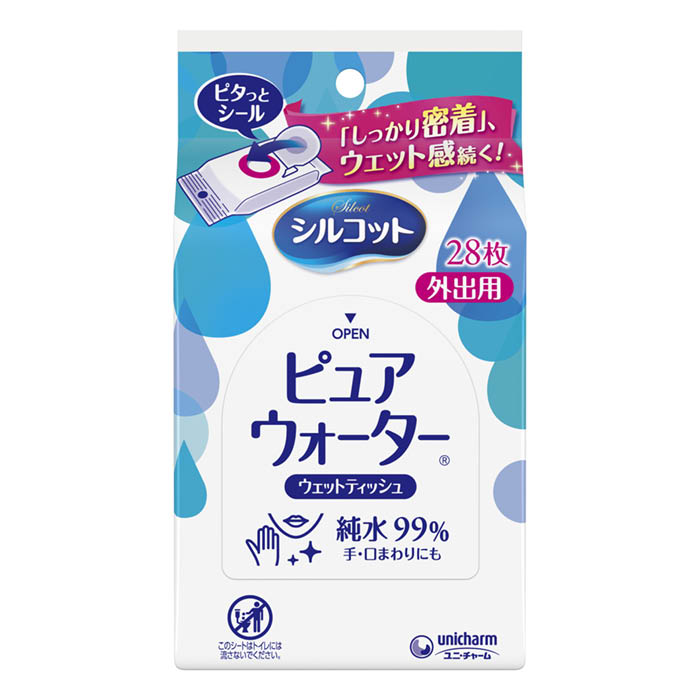 [特徴]：■外出時の清潔・キレイに最適な、かわいいコンパクトタイプのウェットティッシュです。ポイント1.「ピタッとシール」採用でシールを剥がし、開封した時に、手で押さえなくても戻ってこない。シルコットはシールがしっかり止まるので取り出し簡単...
