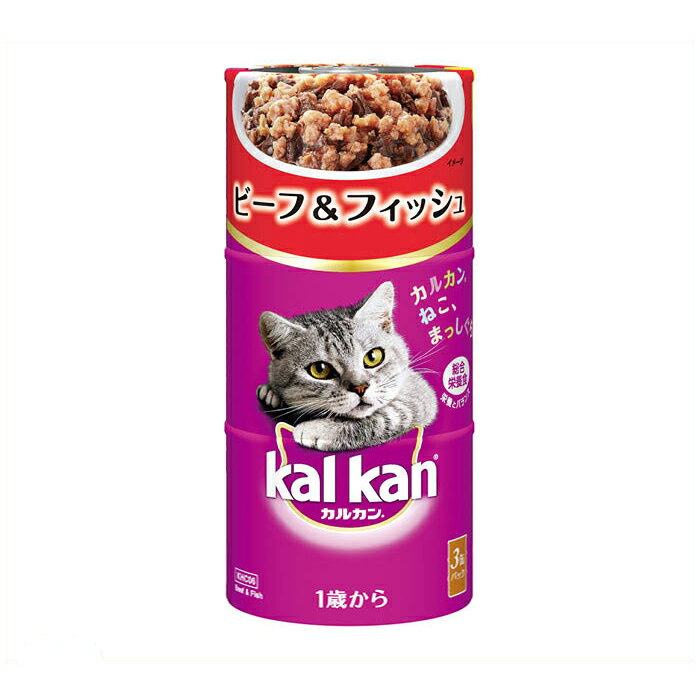 厳選された精肉ビーフとかつお上品な味わい[特長]:■厳選された精肉ビーフにかつおを加えた上品な味わい。1歳以上の猫に必要な栄養素がバランスよく含まれた総合栄養食です。■エネルギー(kcal/100g):155kcal/1缶[原材料]:■魚類...