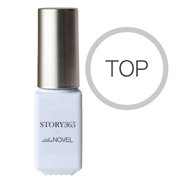 SJPTOPAN　トップ手軽に使えるポリッシュタイプ。atelierNOVELとのコラボパッケージ。しっかりとした硬さとツヤの持続性が特長の拭き取りタイプトップジェル。爪の薄い方や小さなパーツ留めにも。STORYJEL365同様、爪にやさし...