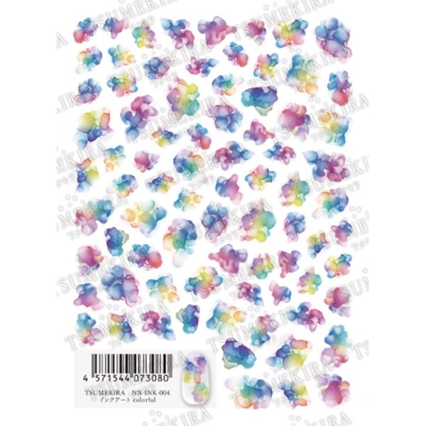 商品到着後レビューを書いて次回使える200円OFFクーポンGET！！ NN-INK-004 ニュアンスネイルに欠かせないインクアートをシールにしました。貼るだけでインクアートのリアル感を再現。カラフルな新色が仲間入り。 88mm×120mm