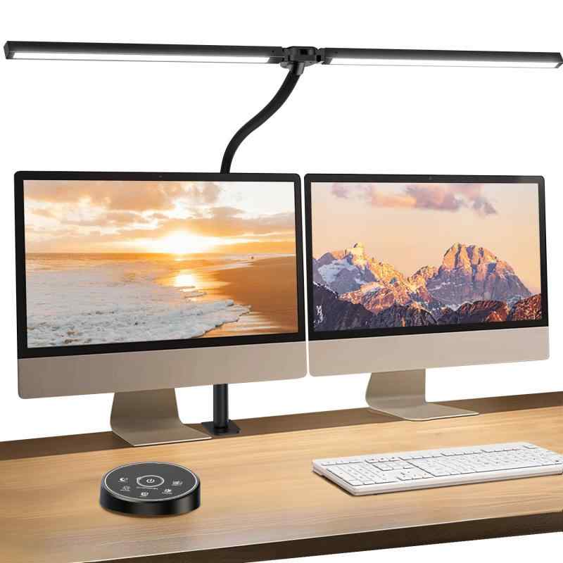 BeaNet デスクライト LED 「無線リモコン・ダブル光源・幅800mm・24W・2000Lx」 5段階調光調色 電気スタンド クランプ 「PSE認証済」 幅広 スタンドライト 多角度調節 卓上ライト 目に優しい 読書/