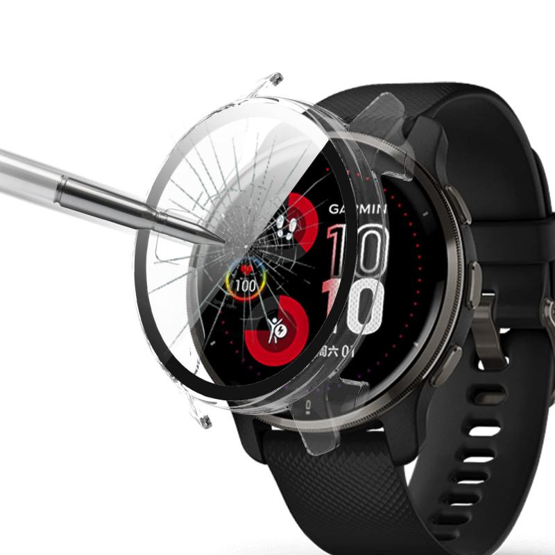 AiMaoo Garmin 対応 ケース 強化ガラスフィルム 保護 カバー 硬質ポリPC素材 一体化 傷防止 耐衝撃 変色防止 全面カバー 全面保護 スマートウォッチ