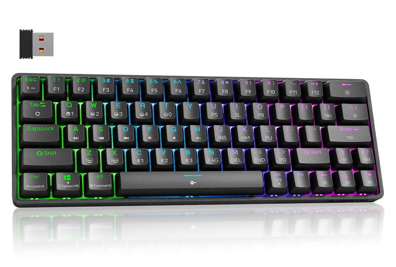 Dierya DK63 ワイヤレスゲーミングメカニカルキーボードBluetooth/2.4G/有線接続 赤軸メカニカルスイッチ 60％ キーボード RGBバックライト 全キー無衝突 英語配列 Windows/Mac対応63キーコンパクトレイ...