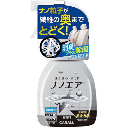 ナノ粒子が繊維の奥までとどく布製品用消臭&amp;除菌スプレーです。 悪臭成分に触れて分解消臭。ニオイすっきり。 【仕様】 ・内容量：250ml ・パッケージサイズ：幅93*高さ178*奥行48.5mm
