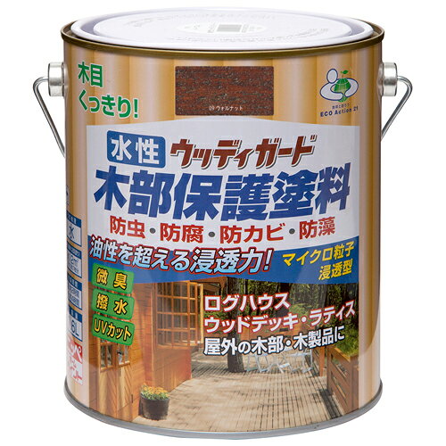【仕様】 ●実寸法：φ141×168mm ●成分：合成樹脂（アルキド・アクリル）、顔料、木材防虫剤、防腐剤、防かび剤、防藻剤、水 ●原産地：日本【商品特長】 ●油性を超える浸透力で内部から木の腐食を防ぎます。【使用上の注意】 用途以外には使...