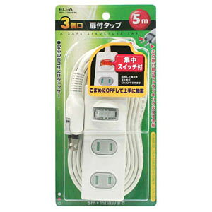 【仕様】 定格：AC125V15A 合計1500Wまで 口数：3個口 本体：ABS樹脂 差込口：ユリア樹脂 使用温度範囲：−10℃〜40℃ CHINA【商品特長】 集中スイッチ付ですので、プラグを抜かずに使用機器を一斉にON／OFFでき、無...