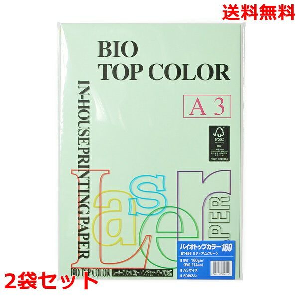 伊東屋 バイオトップカラー A3 BT456 ミディアムグリーン 50枚×2 モンディ両面印刷対応の高品質中性紙。洗練されたヨーロピアンカラーの色調。特に招待状やチラシ作成等にお奨めです。本体色(軸色)：ミディアムグリーン 入数:50枚×2...