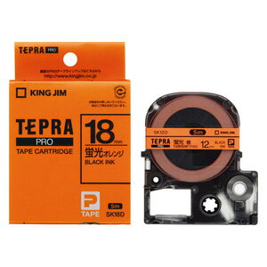 【キングジム】「テプラ」PRO　SRシリーズ専用テープカートリッジ　カラーラベル　［蛍光色］　5mテプラPROテープ SK18D カートリッジ・蛍光色ラベル 1巻5m18mm幅本体色(軸色)：オレンジ　黒文字【キングジム】「テプラ」PRO　...