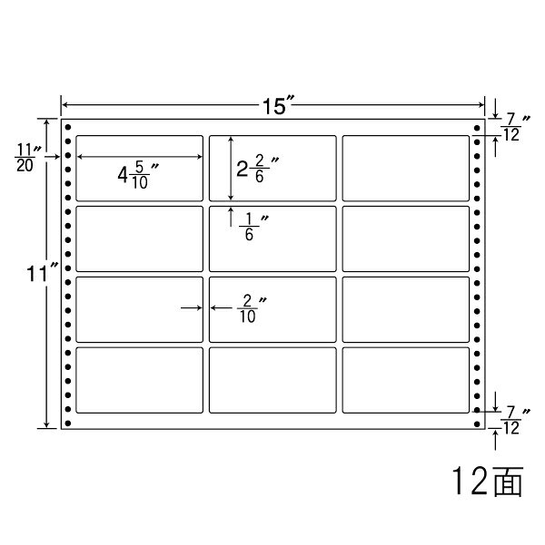 ナナフォーム LH15E タックフォームラベル耐熱タイプ12面 500折(4,500枚)シートサイズ:15"×11"(381mm×279mm)ラベルサイズ:4 5/10"×2 2/6"(114mm×59mm)面付:4面×3面 12面対応プリ...