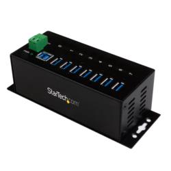 7ポート産業用USB 3.0ハブ。【スターテック.com】ESD保護機能(15kVの気中放電と8kVの接触放電)により接続機器を保護 下流/上流USBポートで350Wのサージ保護機能 本体についたマウントブラケットまたは付属のDINレールで...